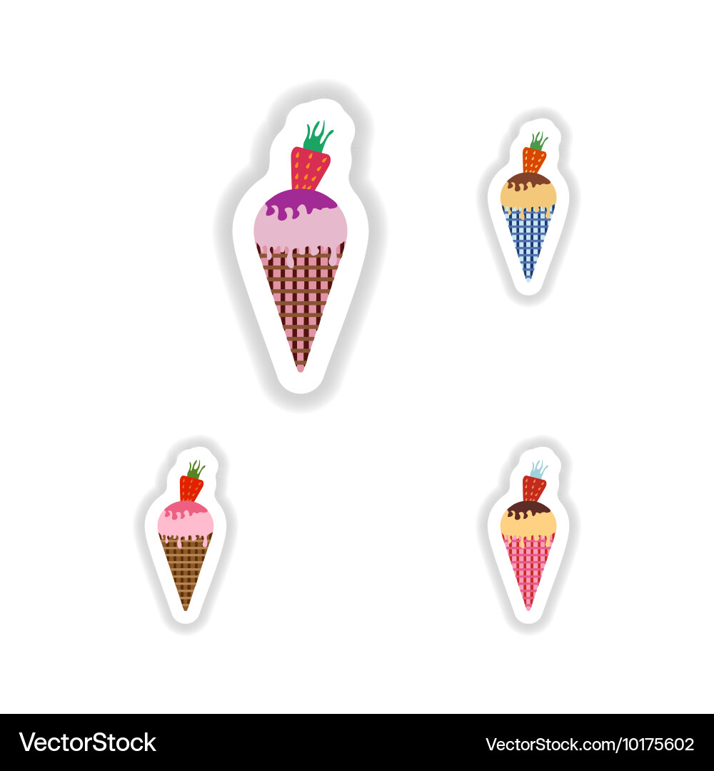 Set stylish paper stickers ice cream cone Vector Image