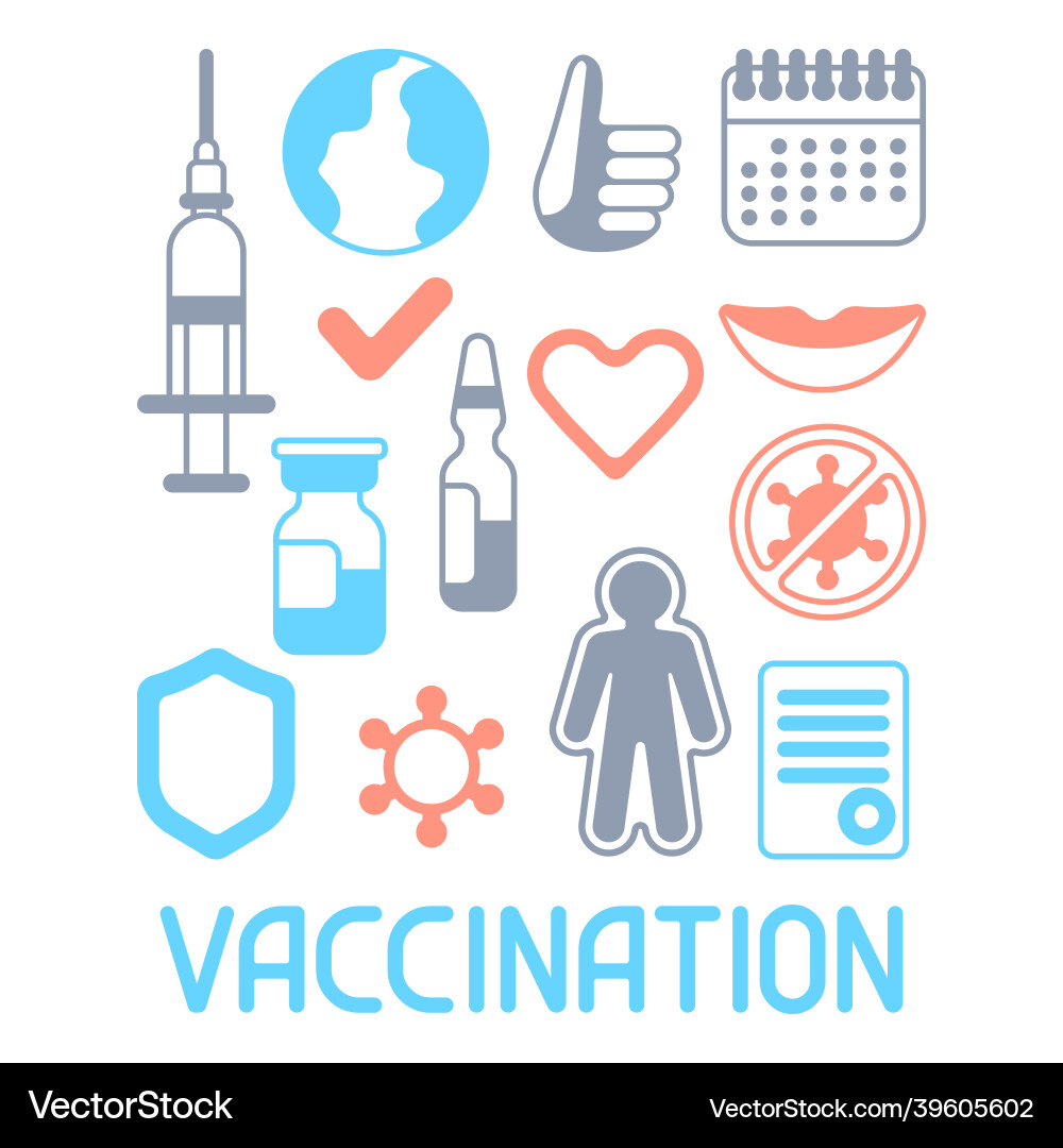 Vaccination set with vaccine icons immunization Vector Image