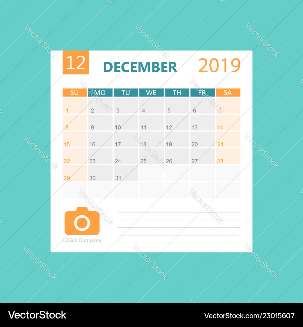 Calendar december 2019 year in simple style Vector Image