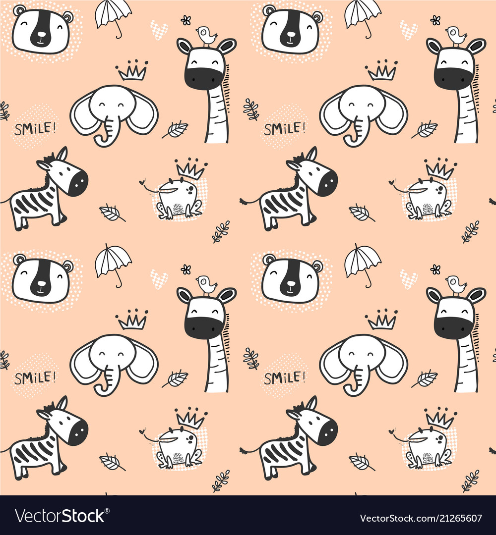 Cute Wild Animal Doodle Pattern Royalty Free Vector Image