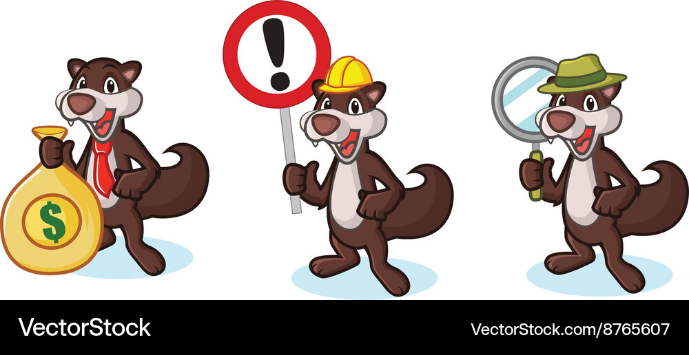 Dark brown polecat mascot with sign Royalty Free Vector