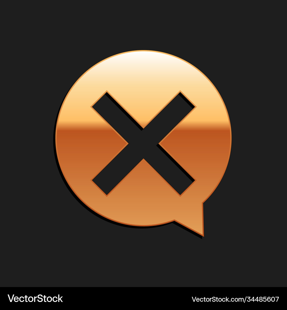 Gold x mark cross in circle icon isolated Vector Image