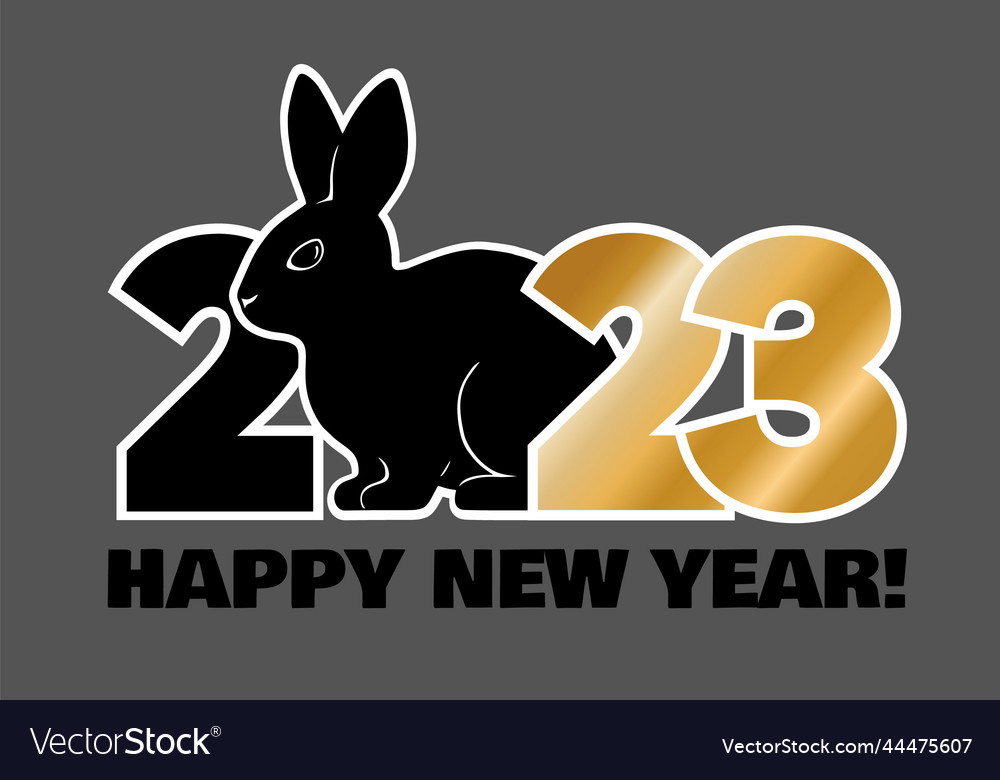 Happy new year 2023 logo with a rabbit golden Vector Image Happy new year 2023 logo with a rabbit golden Vector Image