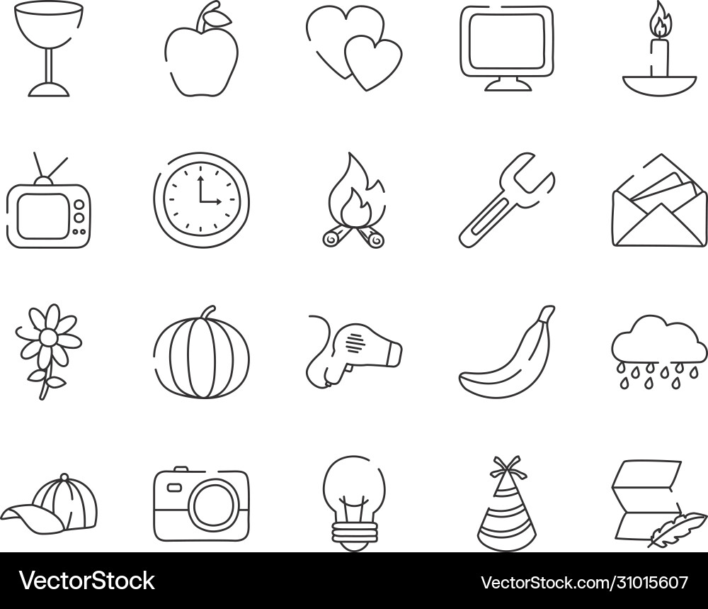 Hearts and everyday icon set line style Royalty Free Vector