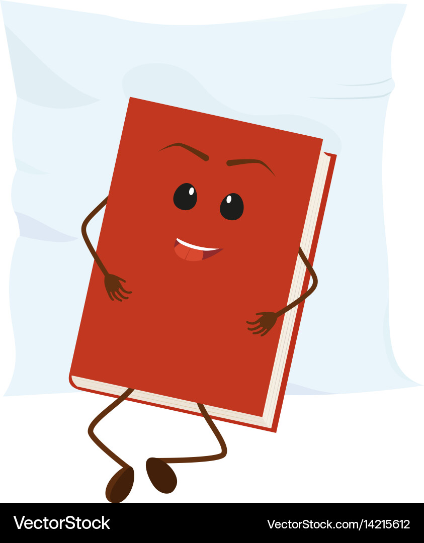 Cartoon red book rests on pillow Royalty Free Vector Image