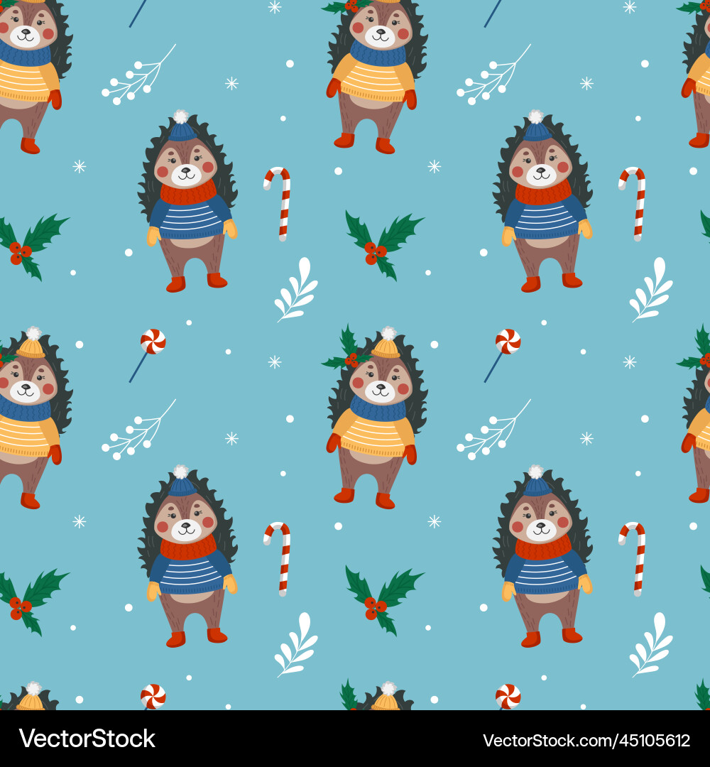 Cute hedgehog pattern winter animal baby boy Vector Image