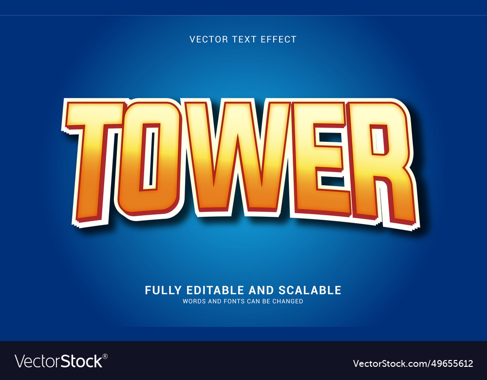 Editable text effect tower style Royalty Free Vector Image