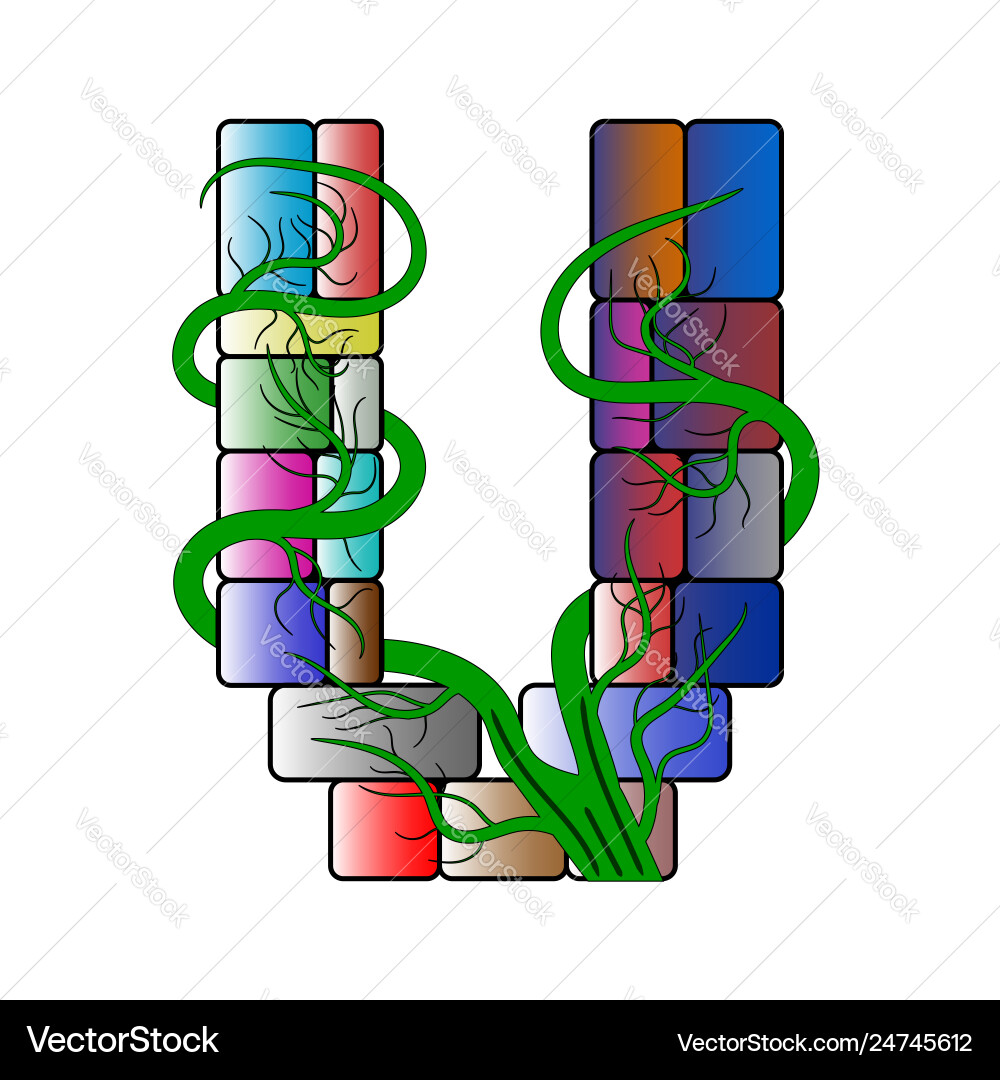 Font in a multicolored cubic style letter u Vector Image