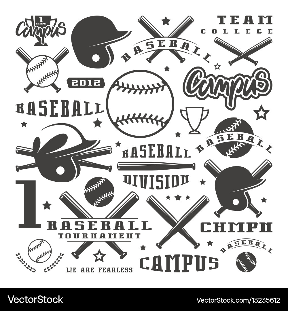 Icons and badges set baseball team Royalty Free Vector Image