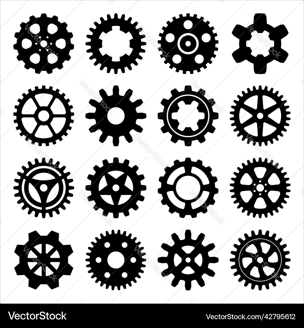 Mechanical cogwheel collection set gear black Vector Image