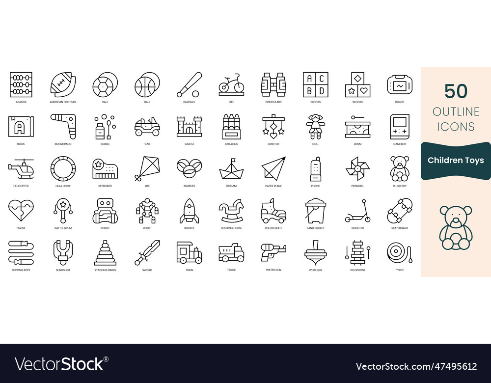 Set of children toys icons thin linear style Vector Image