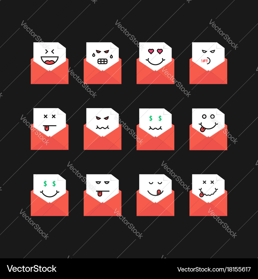 Emoji set messages in red letters Royalty Free Vector Image