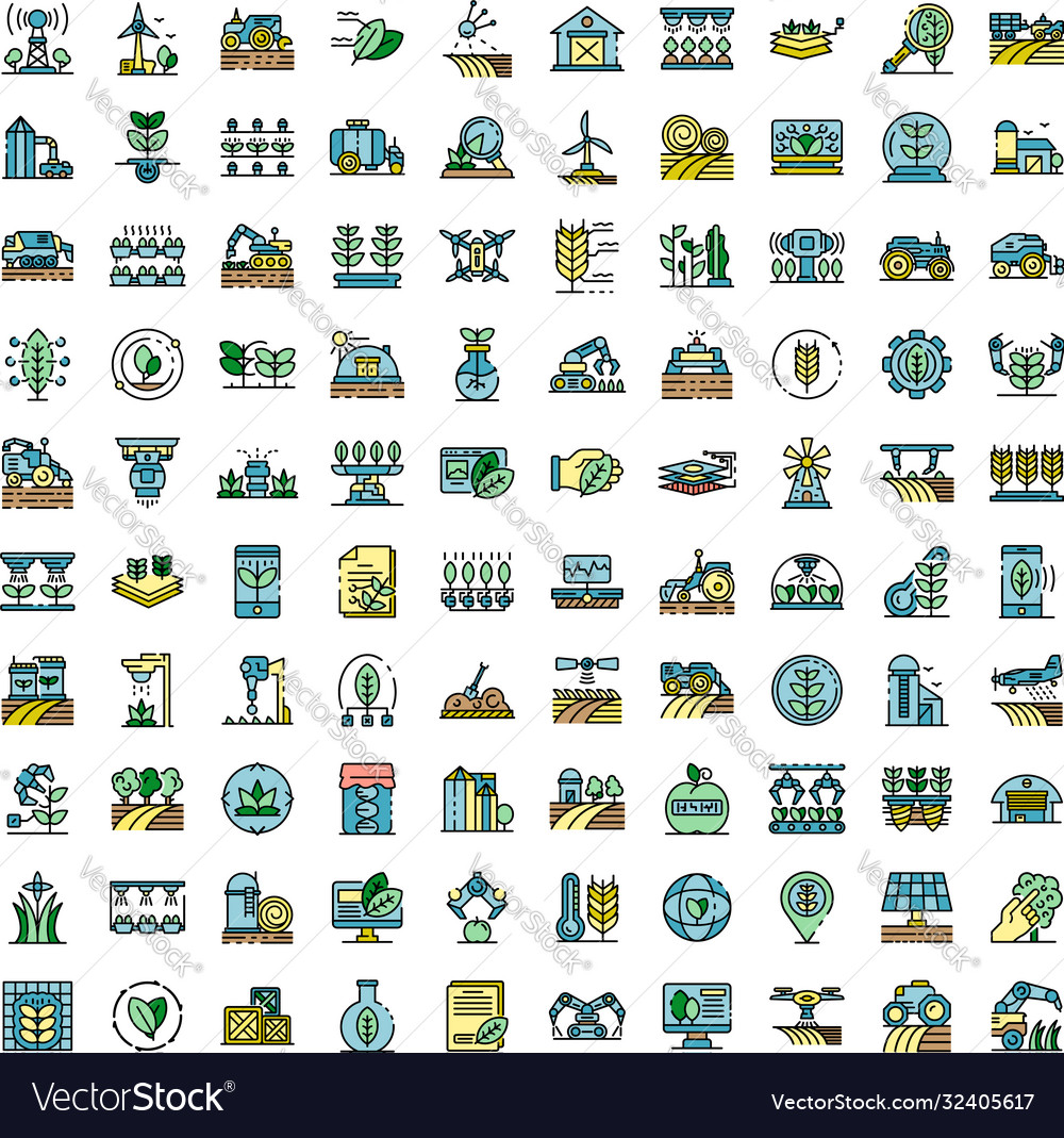 Farming robot icons set flat Royalty Free Vector Image Farming robot icons set flat Royalty Free Vector Image