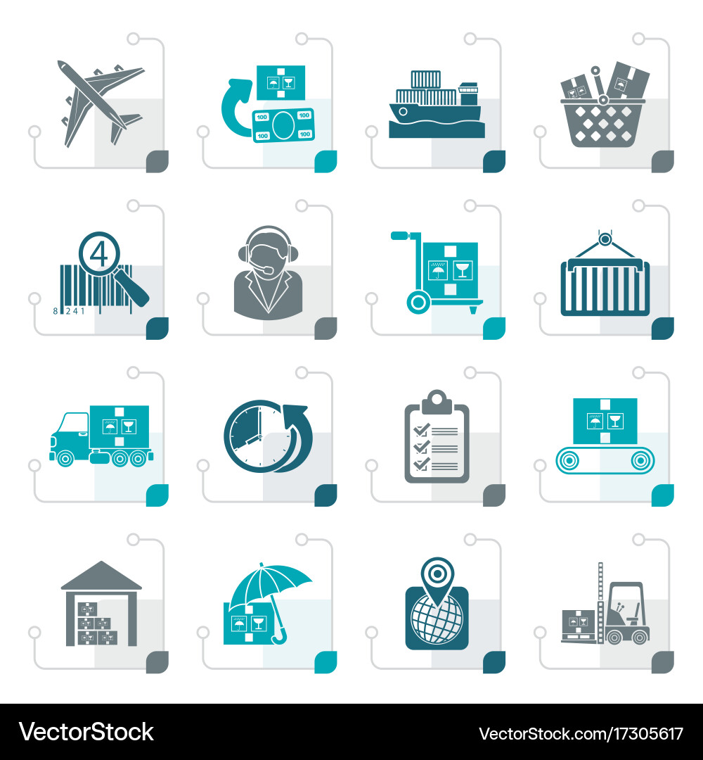 Stylized cargo logistic and shipping icons Vector Image