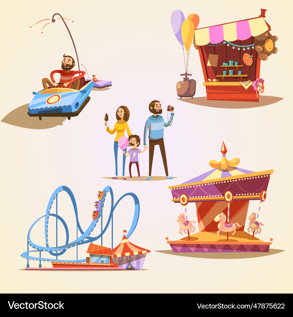 Amusement park cartoon set park Royalty Free Vector Image