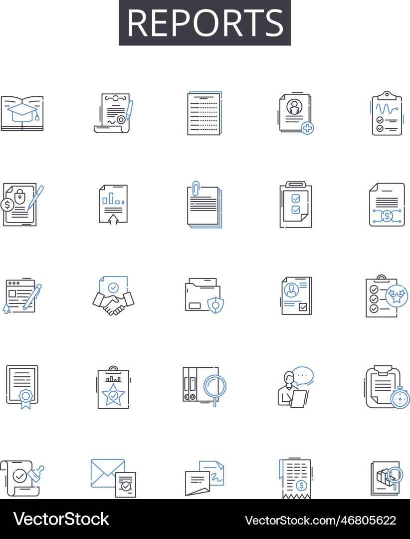 Reports line icons collection records files Vector Image