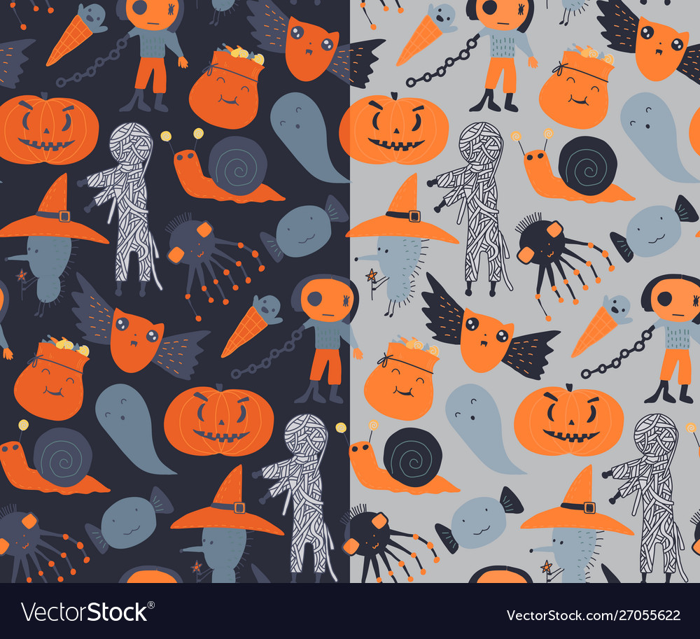 Set two halloween seamless patterns Royalty Free Vector
