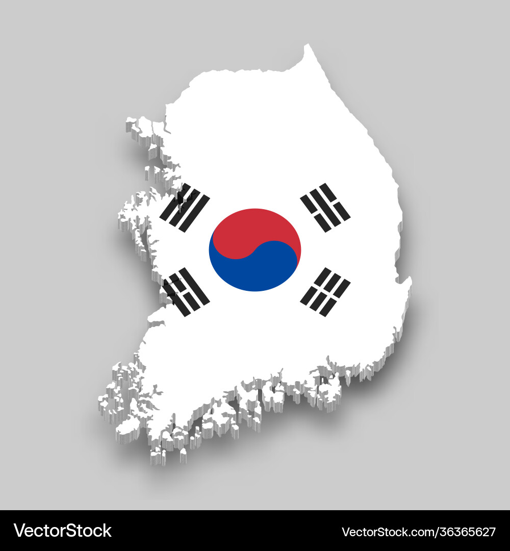 3d isometric map south korea with national flag Vector Image