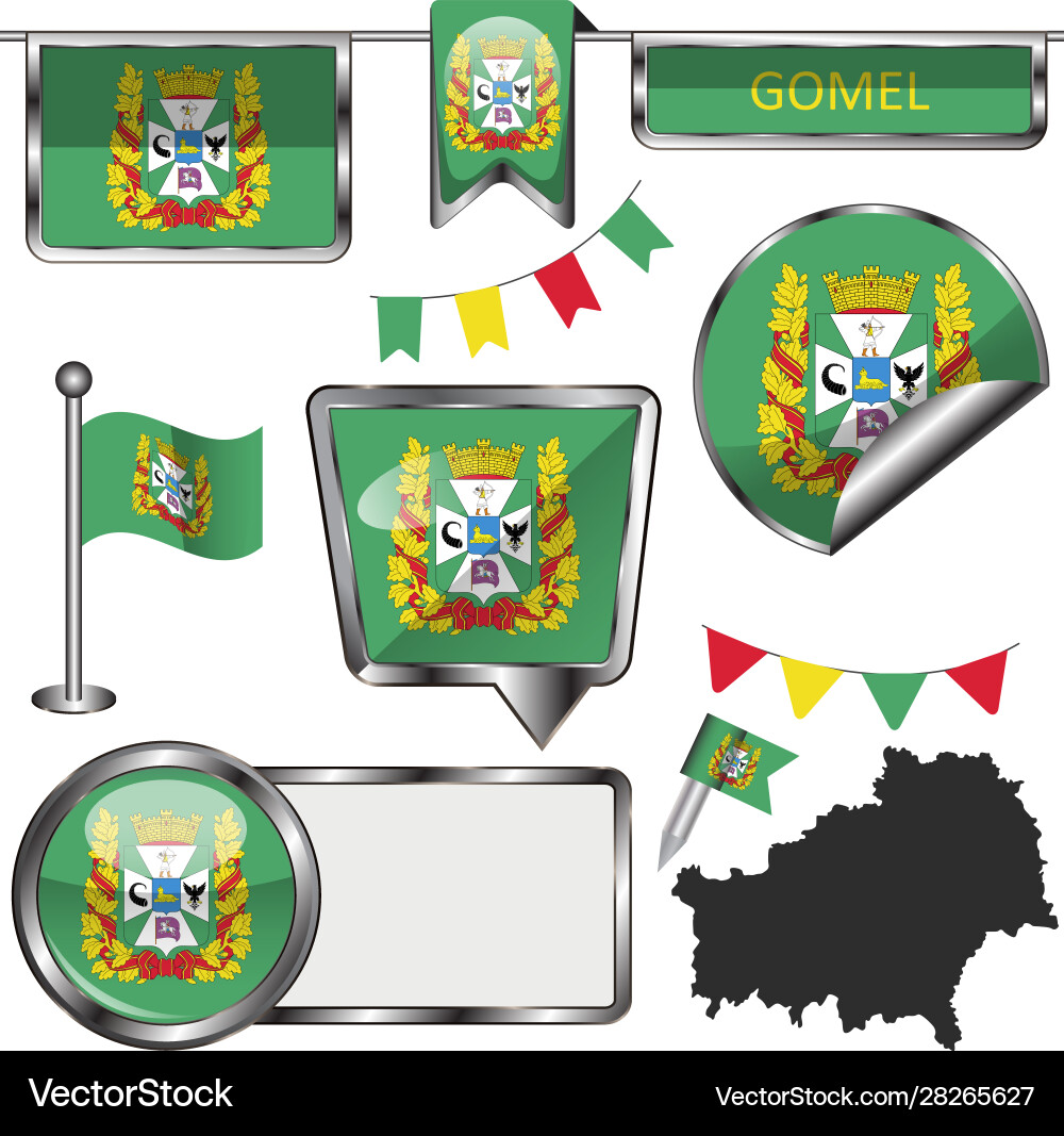 Glossy icons with flag gomel belarus Royalty Free Vector