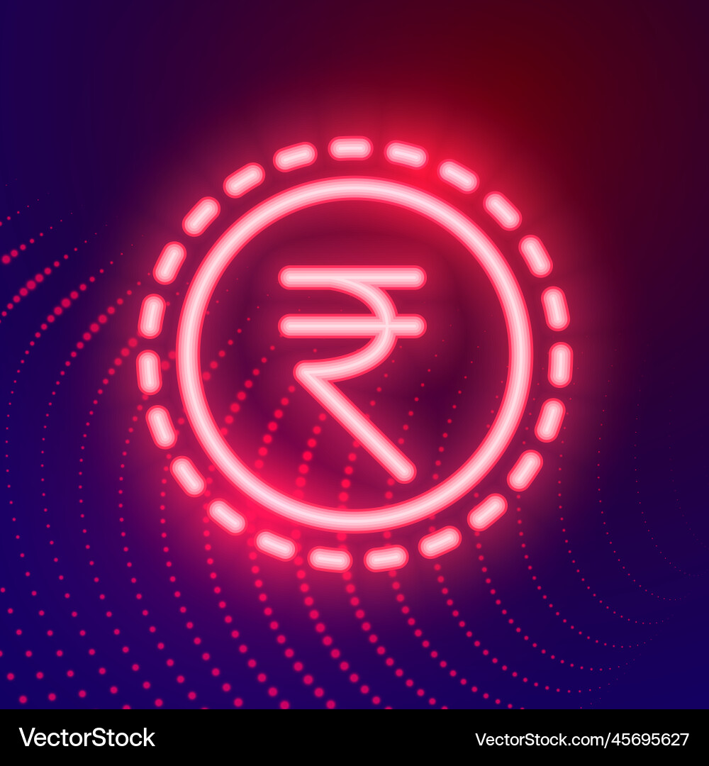 Glowing neon digital indian rupee symbol Vector Image