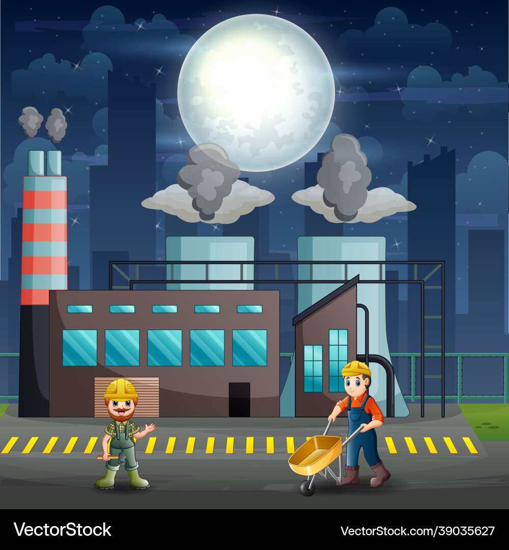 Male workers are working at night Royalty Free Vector Image