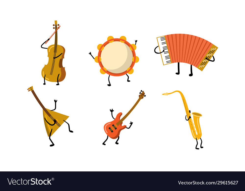 Musical instruments characters with hands and legs