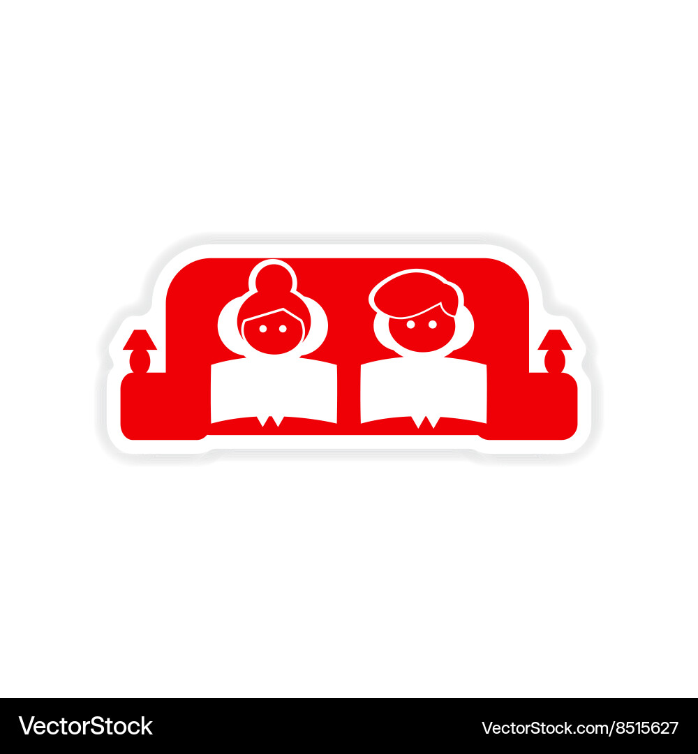 Paper sticker on white background couple couch Vector Image