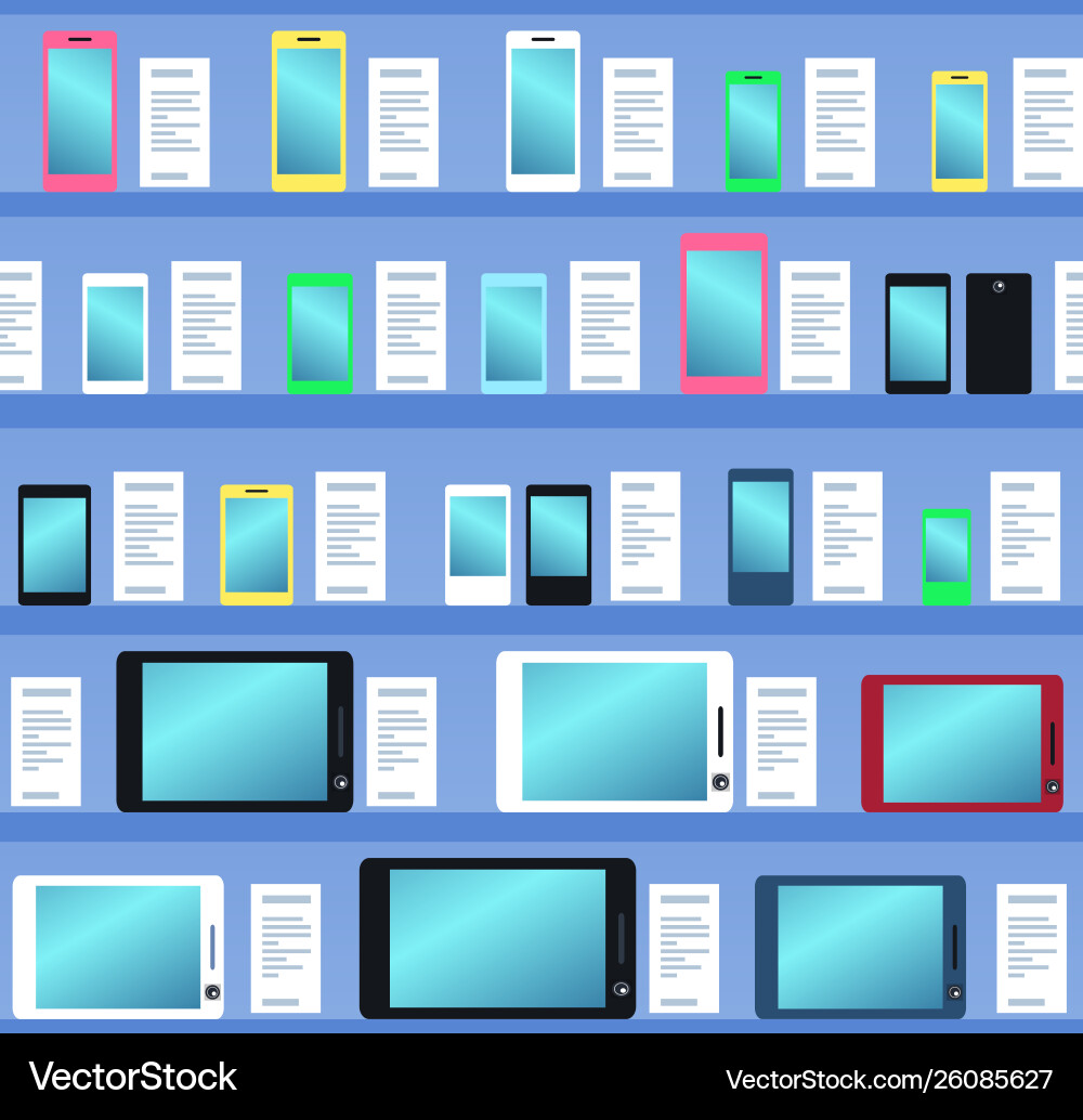 Shelves in store with mobile phones Royalty Free Vector