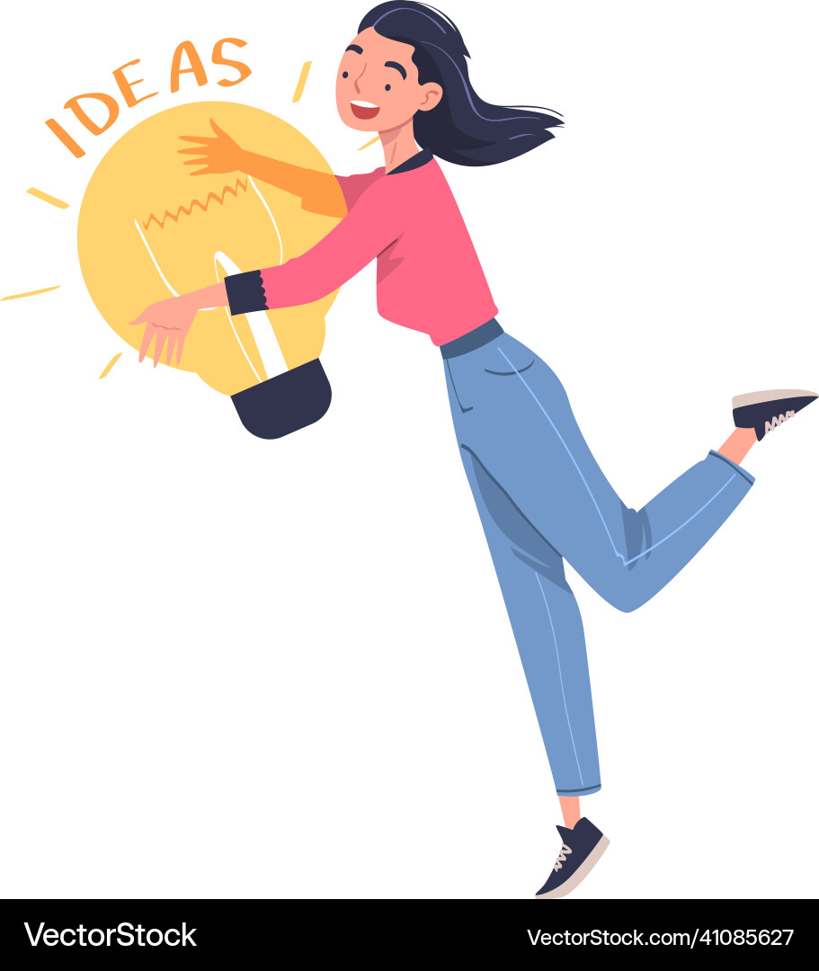 Smiling woman with glowing light bulb having idea Vector Image