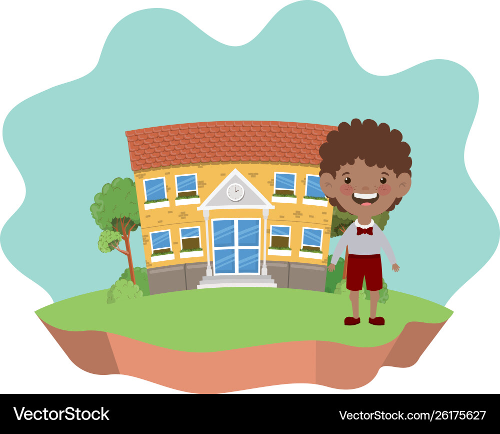 Student boy in school building primary Royalty Free Vector