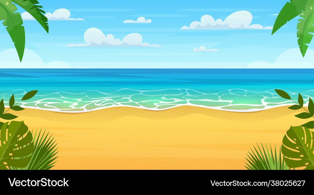 Summertime on beach palms and plants around Vector Image
