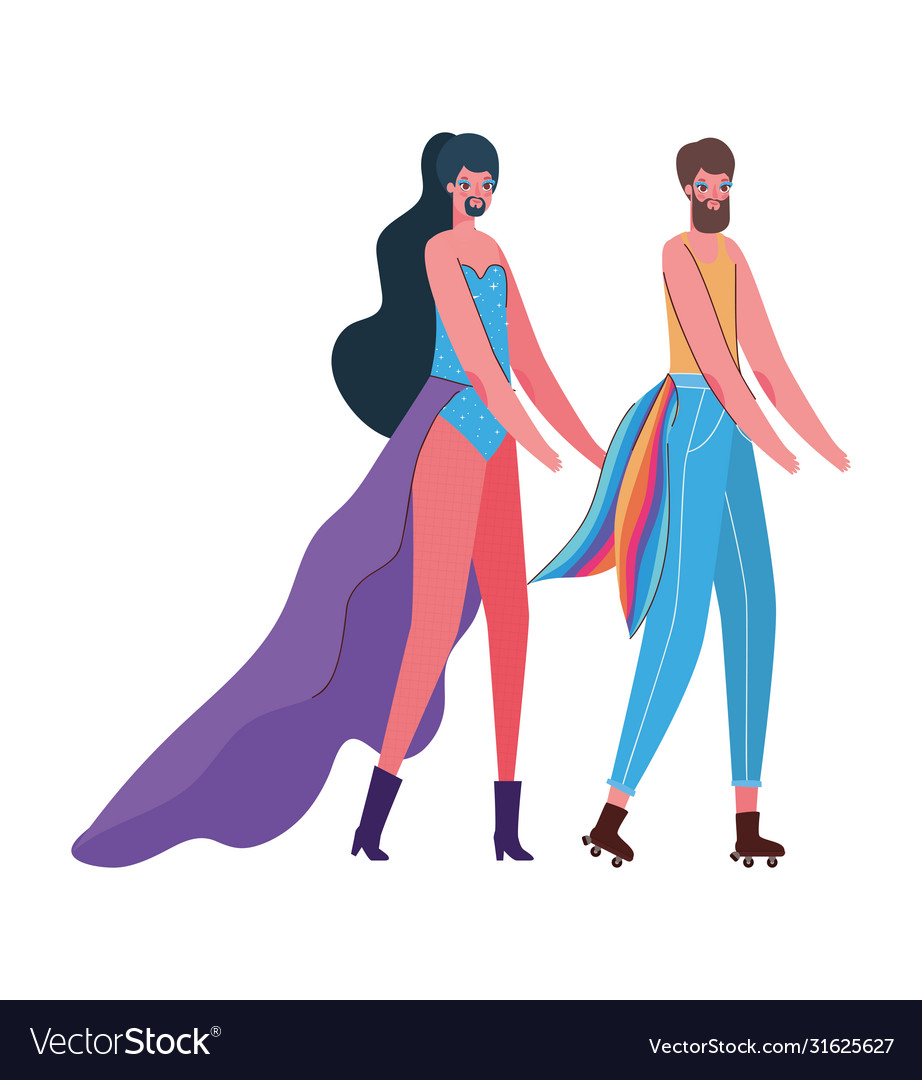Transvestite Men Cartoons With Costumes Royalty Free Vector