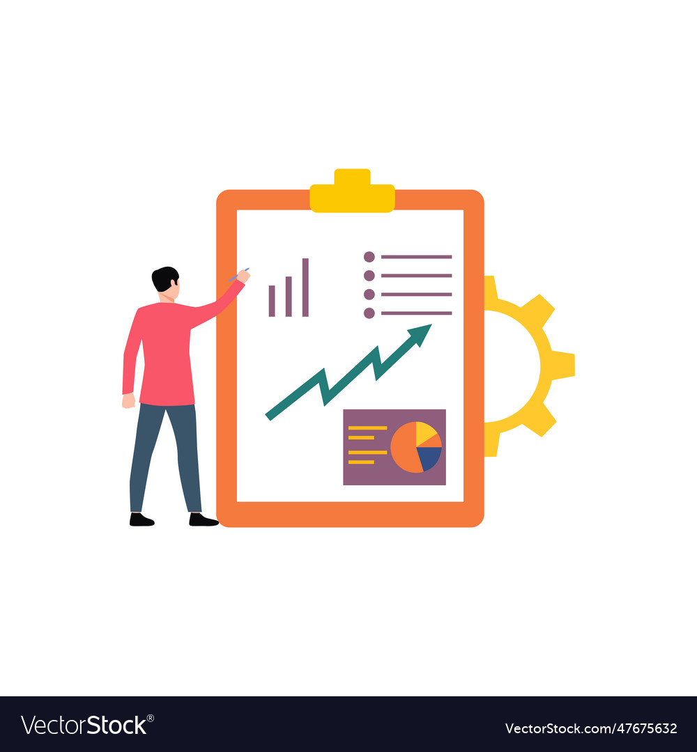Boy is working on a chart graph Royalty Free Vector Image