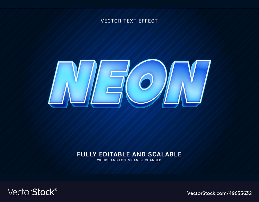 Editable text effect neon style Royalty Free Vector Image