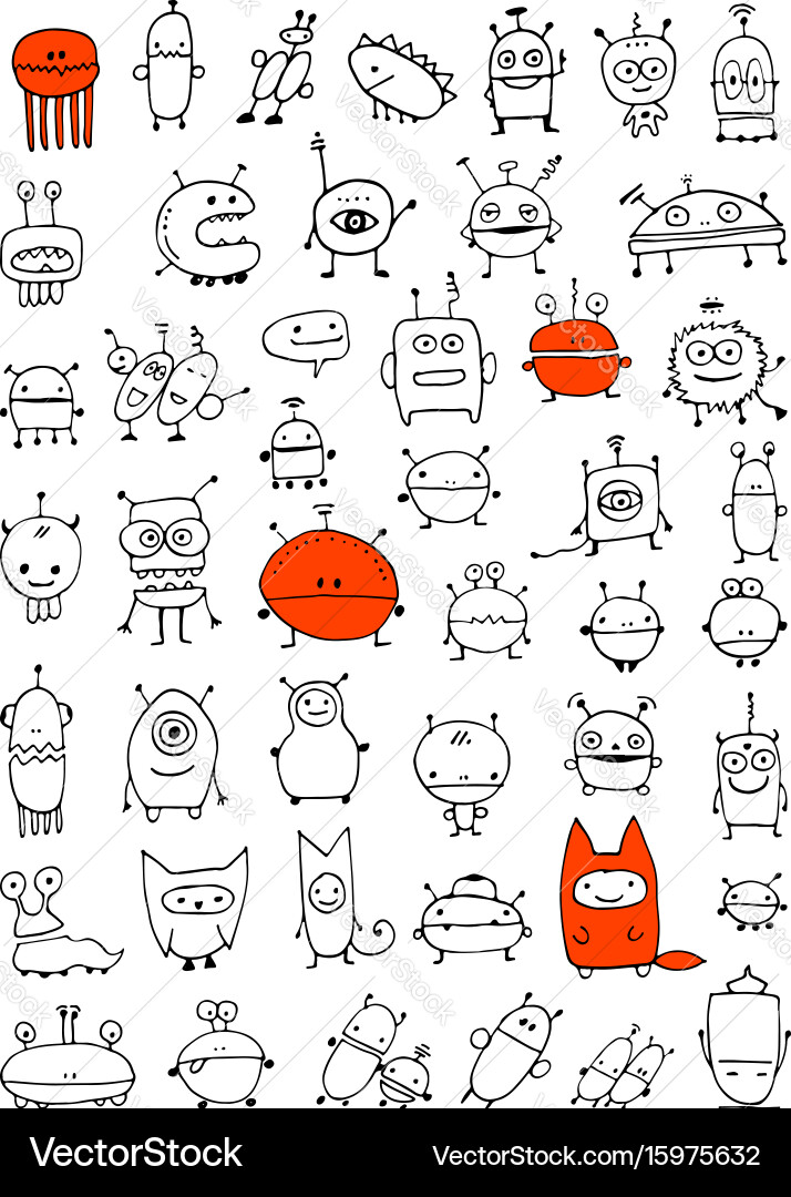 Funny aliens collection sketch for your design Vector Image