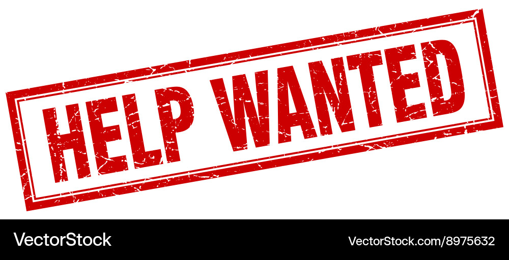 Help wanted red square grunge stamp on white Vector Image