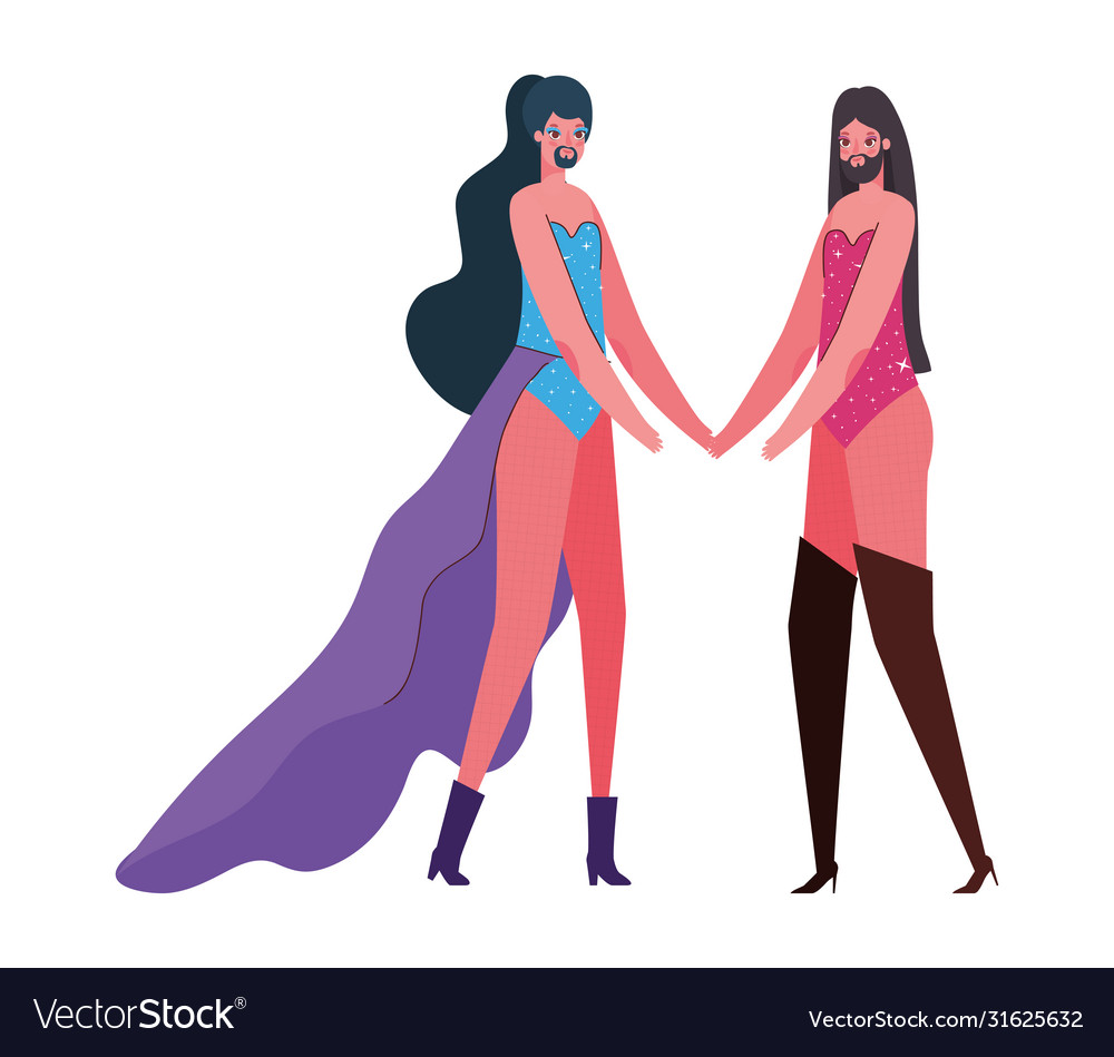 Transvestite Men Cartoons With Costumes Royalty Free Vector