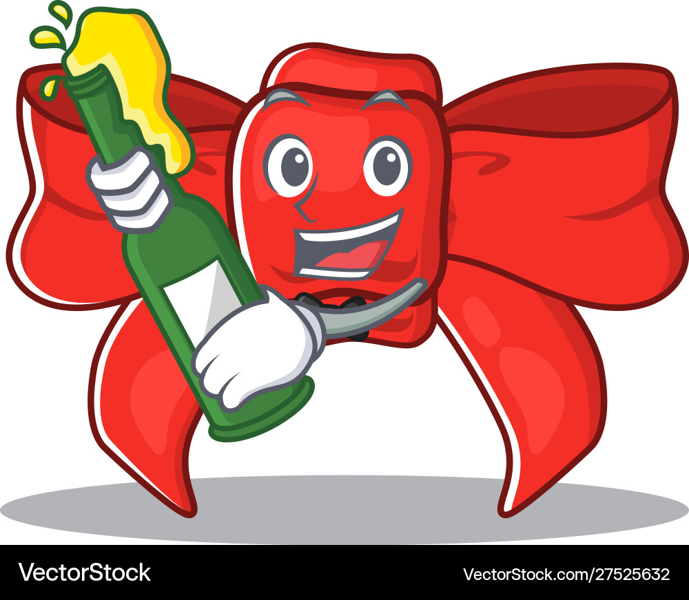 With beer red ribbon bow cartoon Royalty Free Vector Image