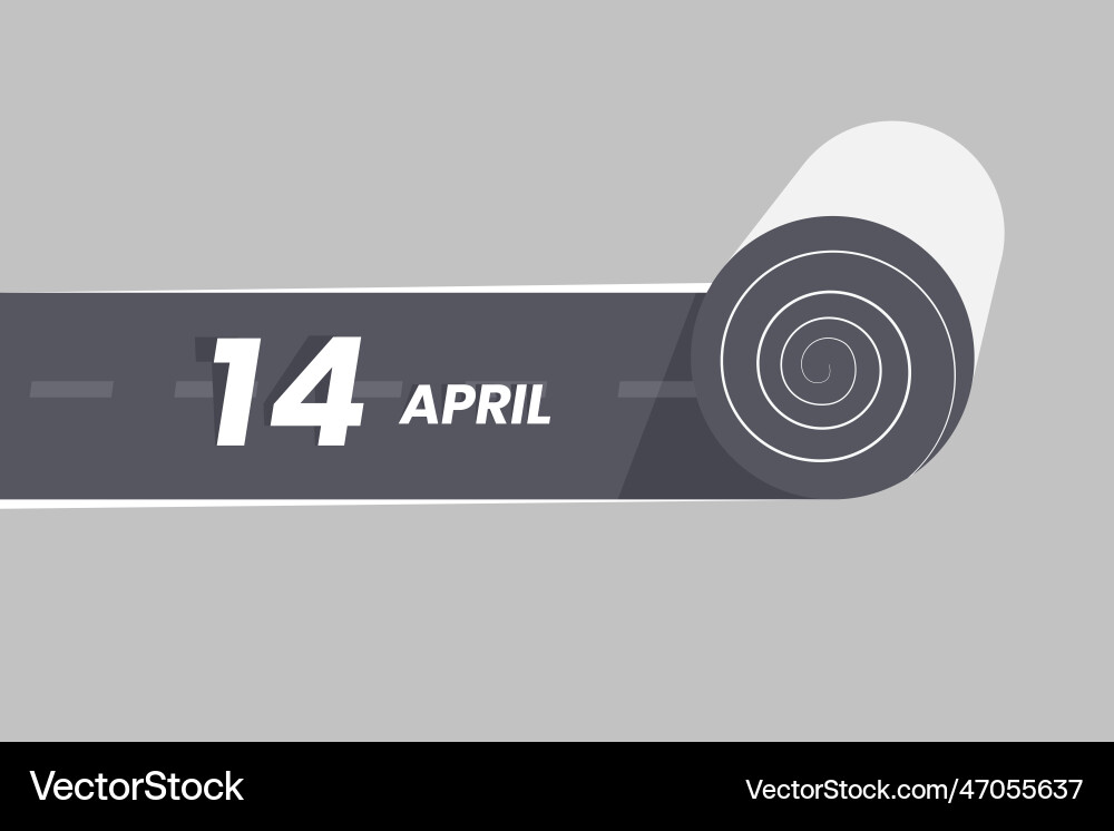 April 14 calendar icon rolling inside the road 14 Vector Image