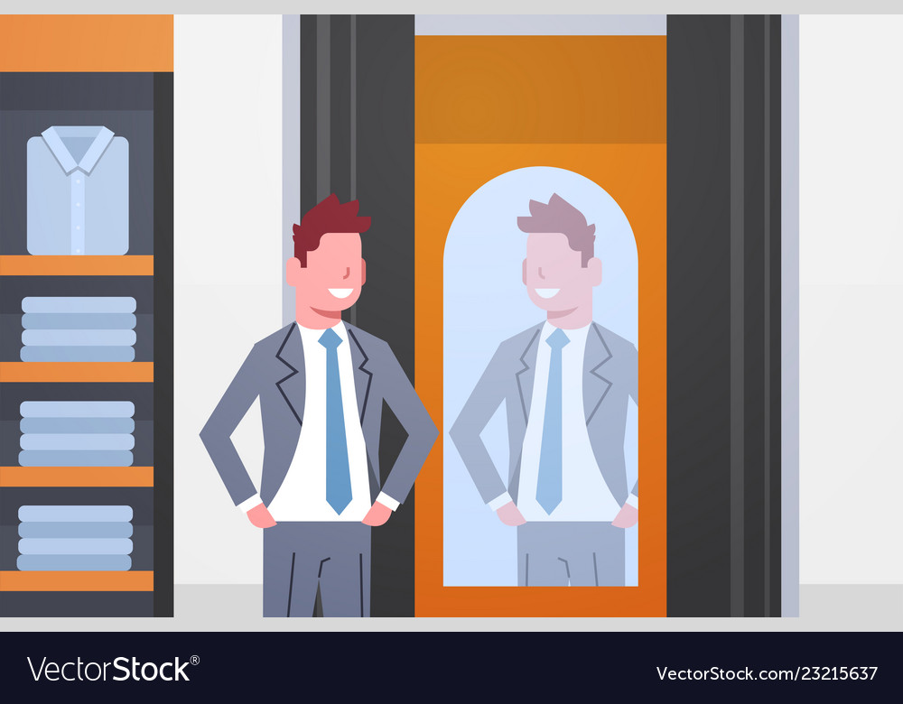 Businessman trying on new business suit elegant Vector Image Businessman trying on new business suit elegant Vector Image