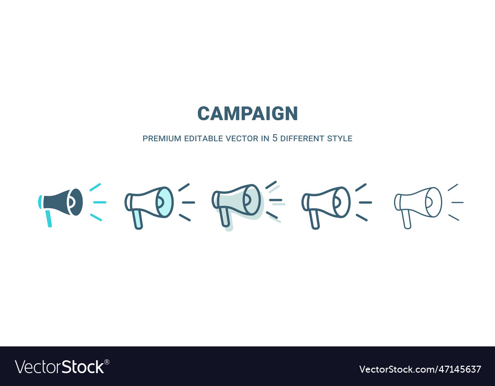 Campaign icon in 5 different style outline filled Vector Image
