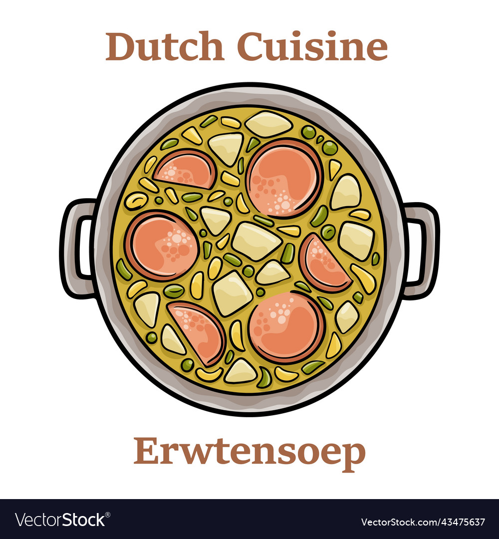 Classic Dutch Pea Soup Erwtensoep Snert Closeup Vector Image