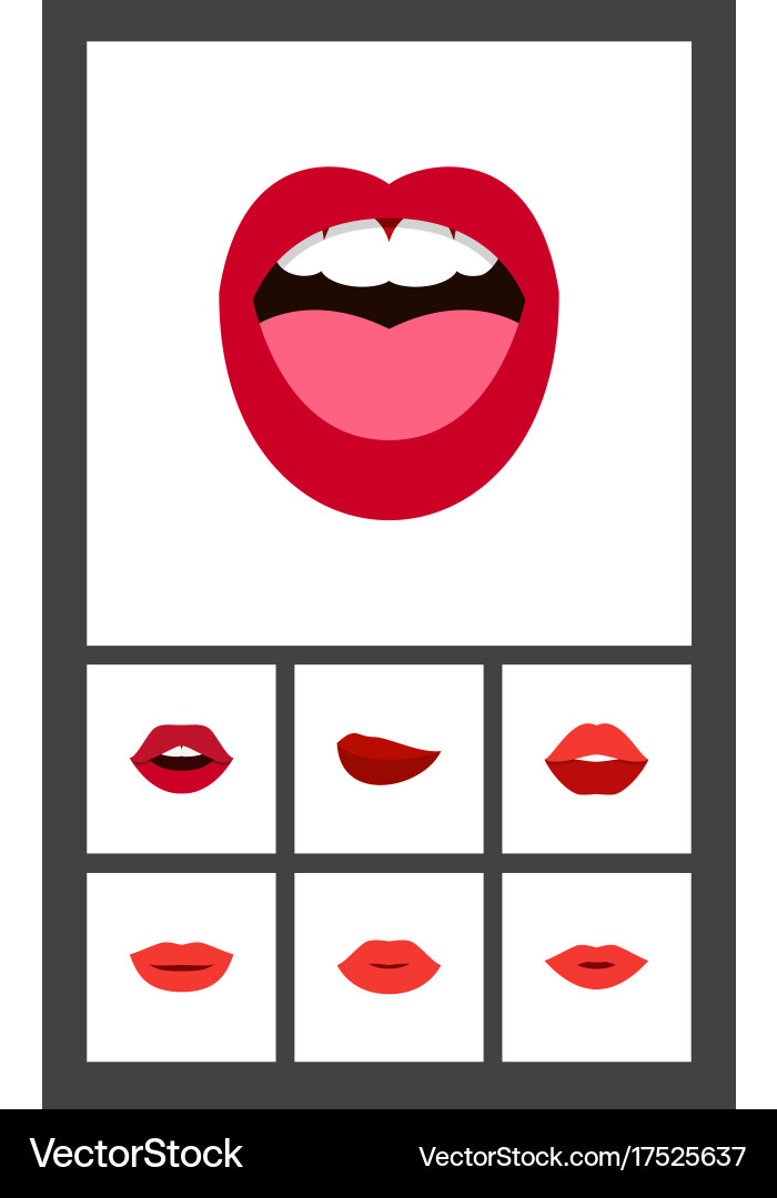 Flat icon lips set of teeth tongue Royalty Free Vector Image