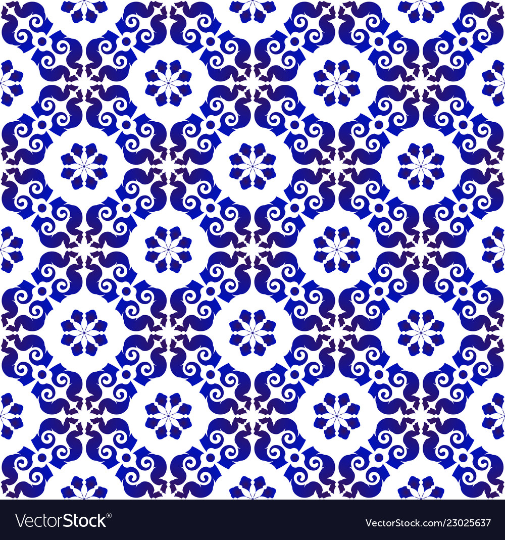 Floral seamless blue pattern Royalty Free Vector Image
