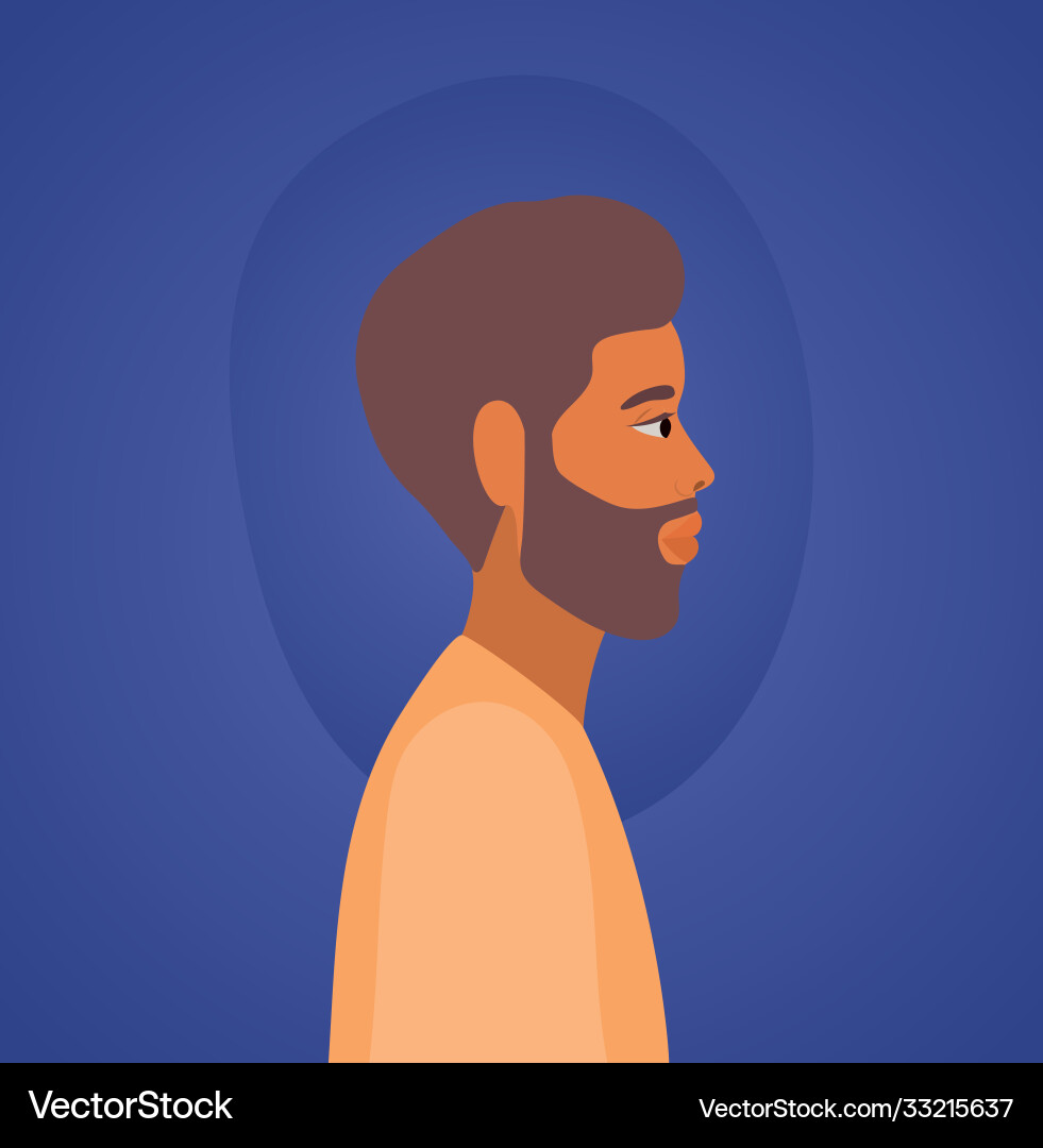 Man cartoon with beard in side view on blue Vector Image