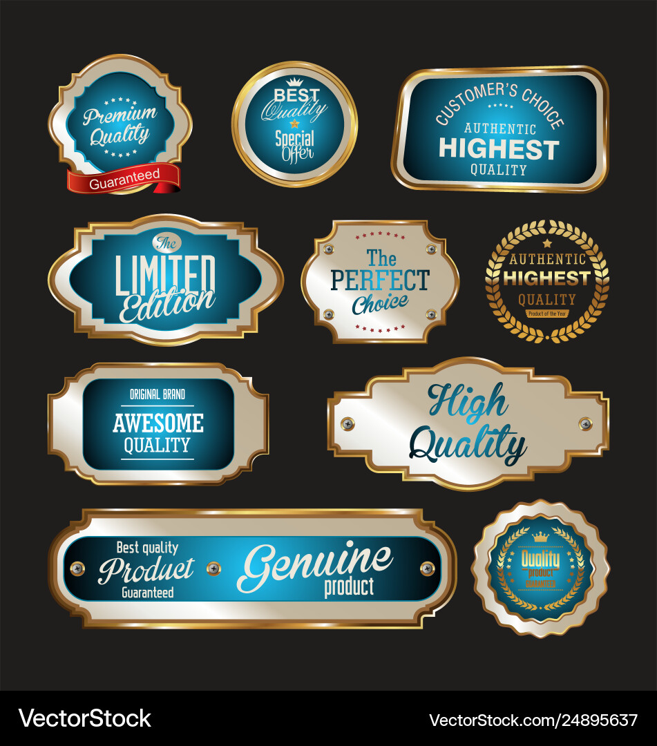 Premium quality gold and blue labels Royalty Free Vector