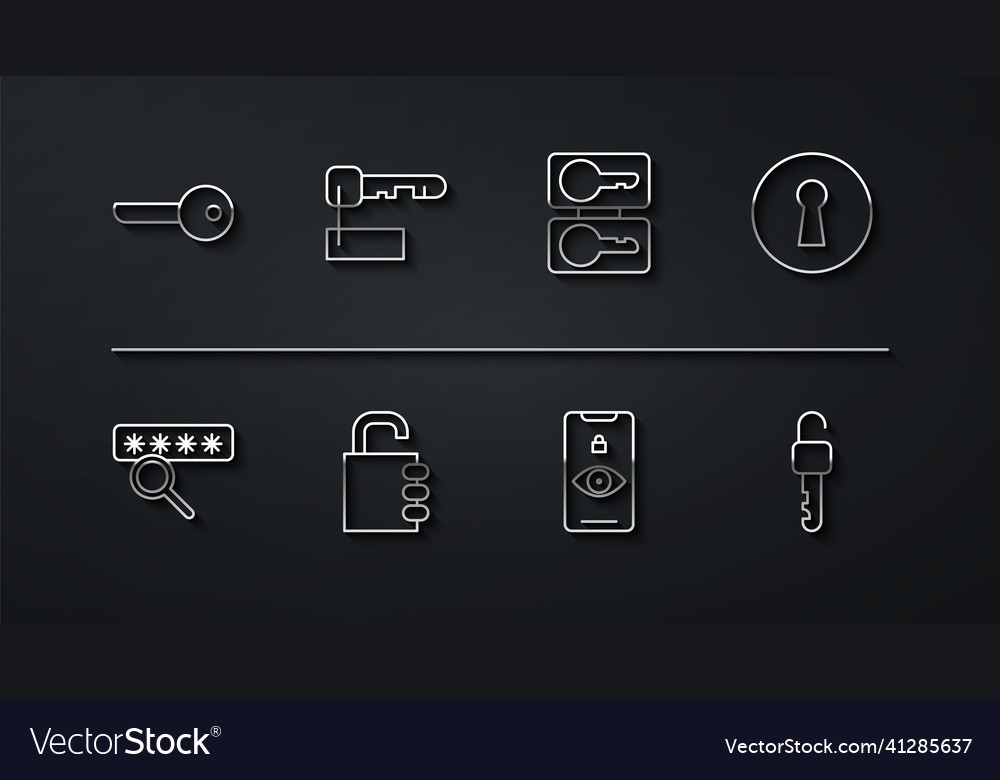 Set Line Key Password Protection Keyhole Eye Vector Image