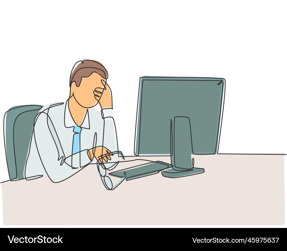 Single continuous line drawing of young tired Vector Image