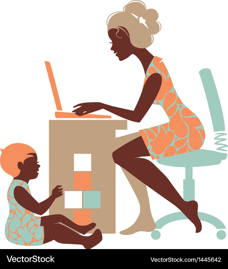 Beautiful silhouette mother freelancer Royalty Free Vector