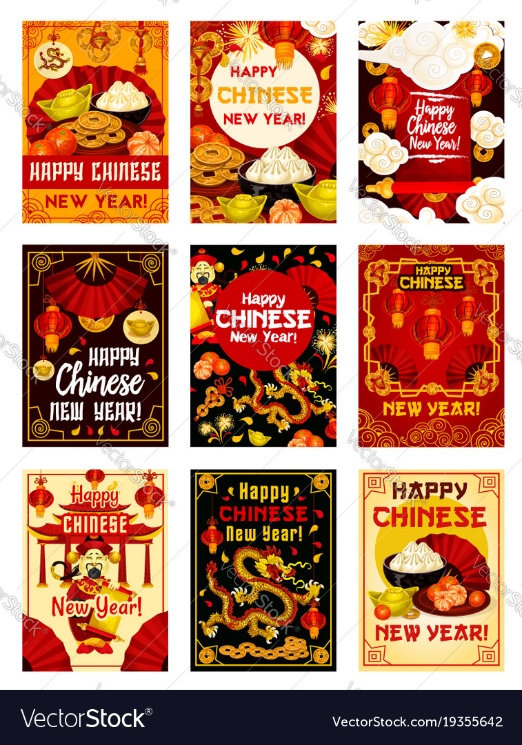 Chinese new year traditional greeting cards Vector Image